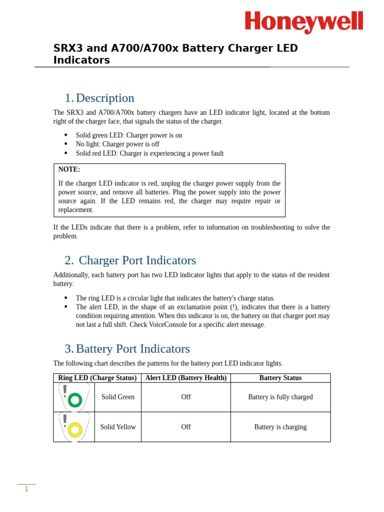 SRX3/A700 Charger LED Status Guide | PDF | Battery Charger | Energy Storage