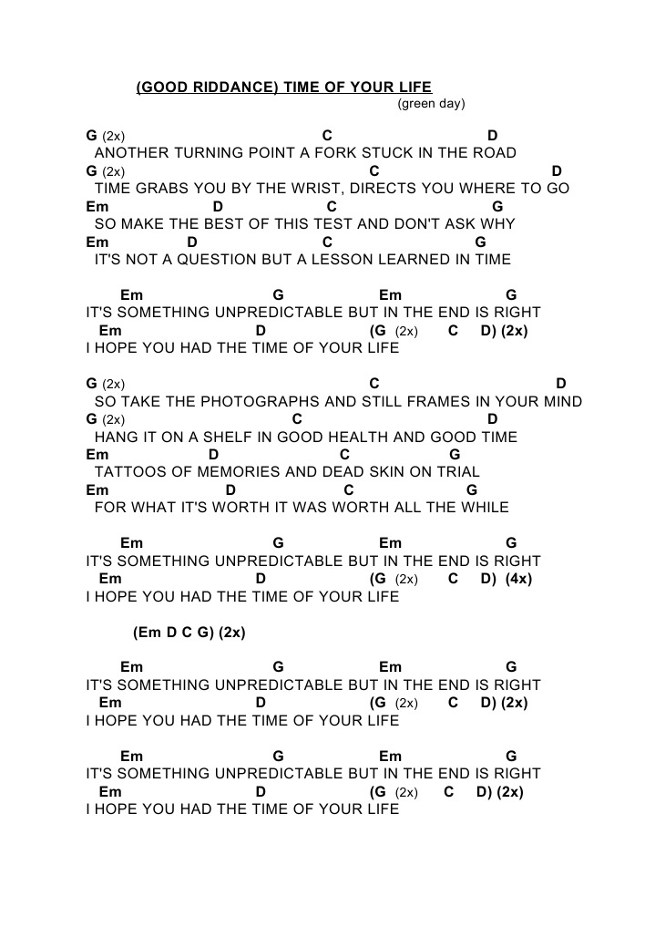 Green Day - Good Riddance Chords | PDF