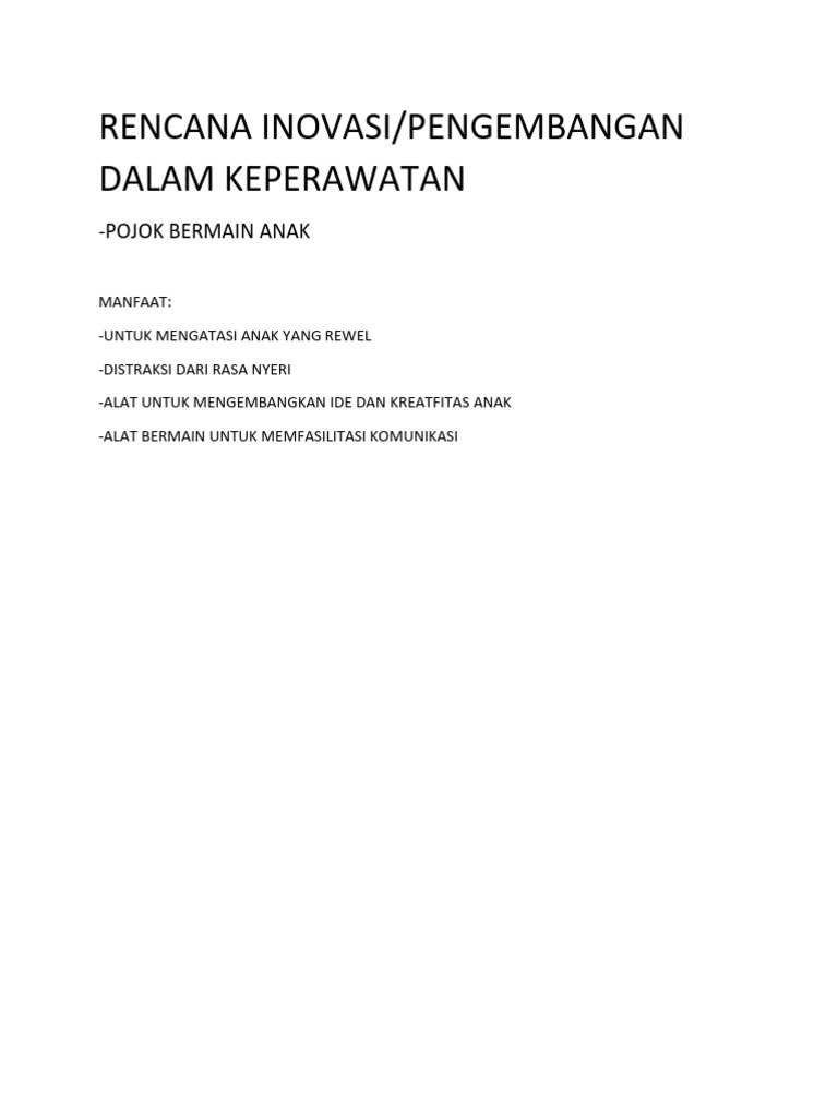 Inovasi Pojok Bermain Anak di Keperawatan | PDF