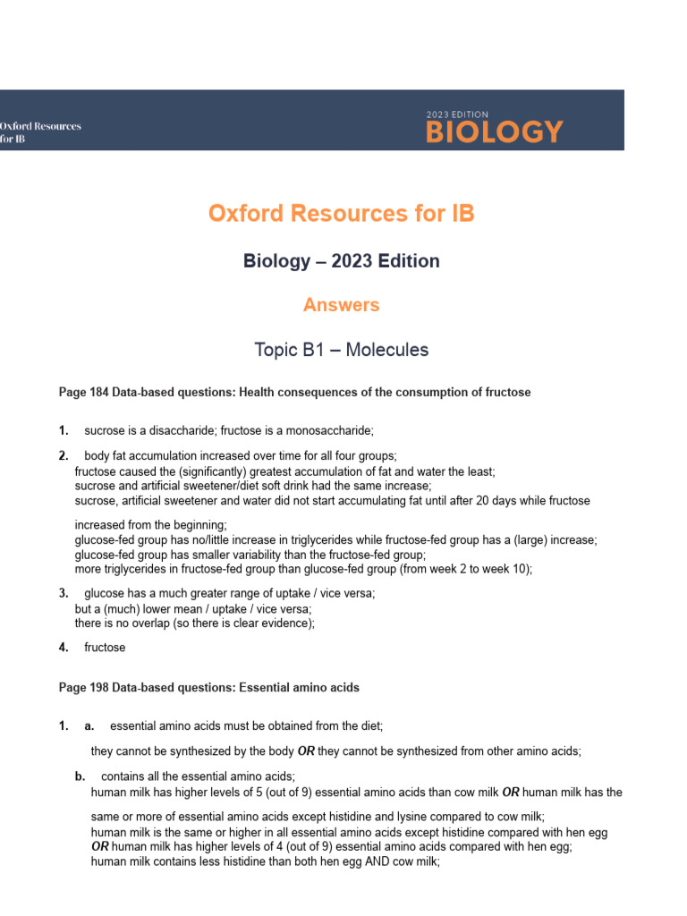 IB Biology Answers ThemeB | PDF | Fructose | Ventricle (Heart)