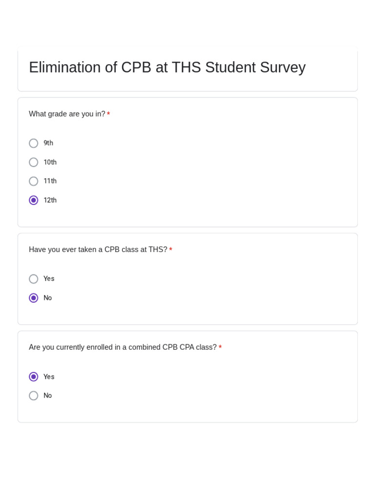 Elimination of CPB at THS Student Survey - Google Forms | PDF ...