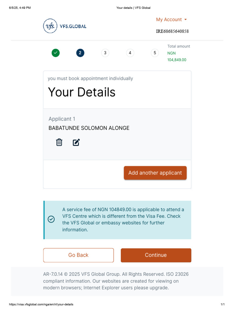 Your Details - VFS Global | PDF