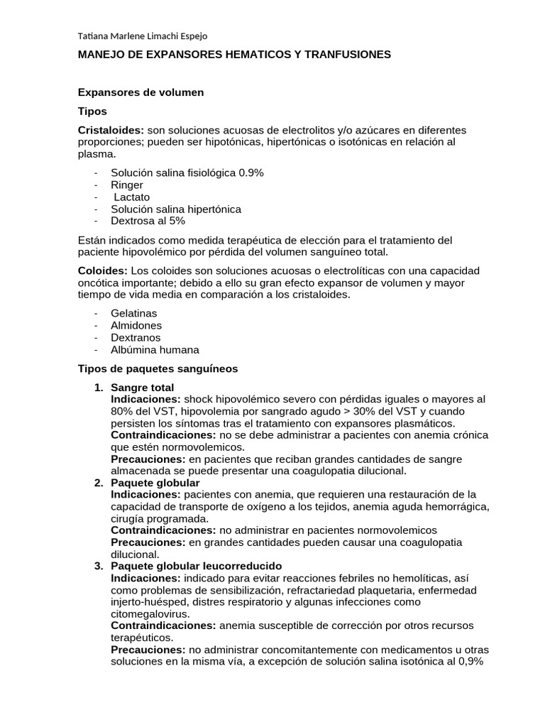 Manejo de Expansores Hematicos y Tranfusiones | PDF | Sangre | Anemia