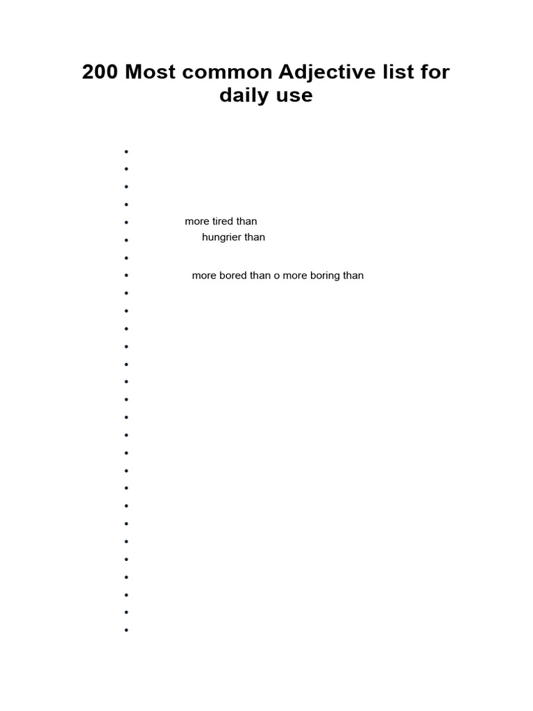 200 Most Common Adjective List For Daily Use | PDF | Taste