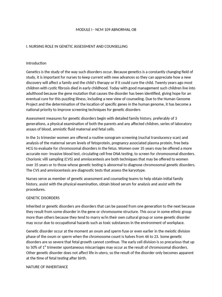 Nursing in Genetic Assessment & Counseling | PDF | Infertility ...