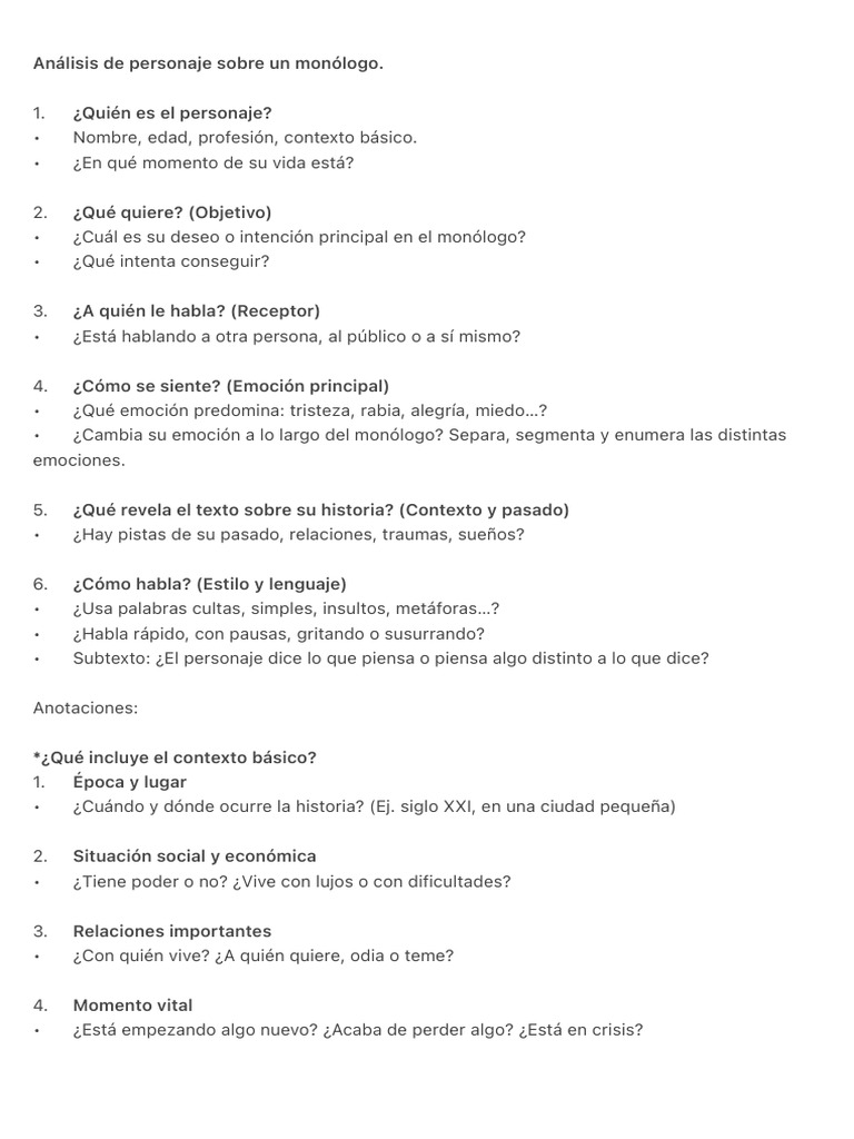 Análisis de Personaje Sobre Un Monólogo. | PDF