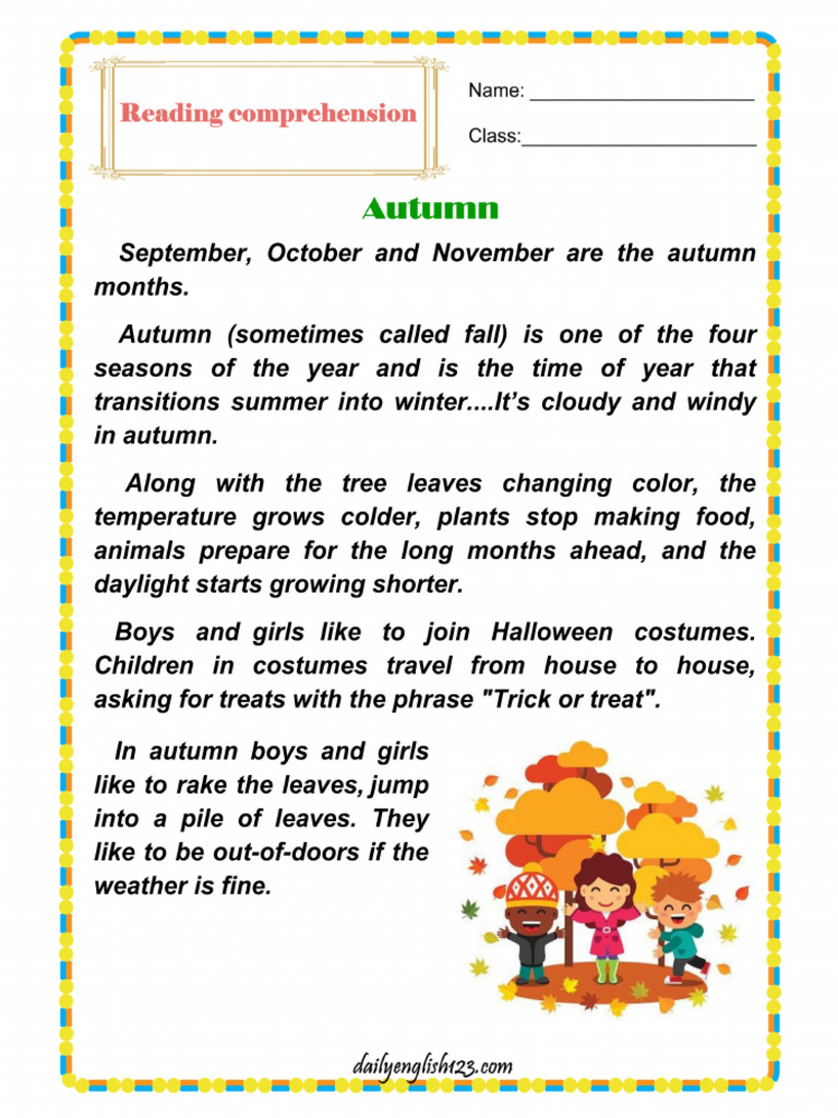 Reading Comprehension GR 2 - Autumn | PDF