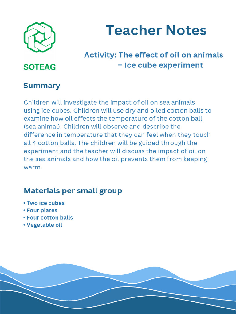 Ice Cube Experiment 2024 | PDF | Oil Spill | Teachers