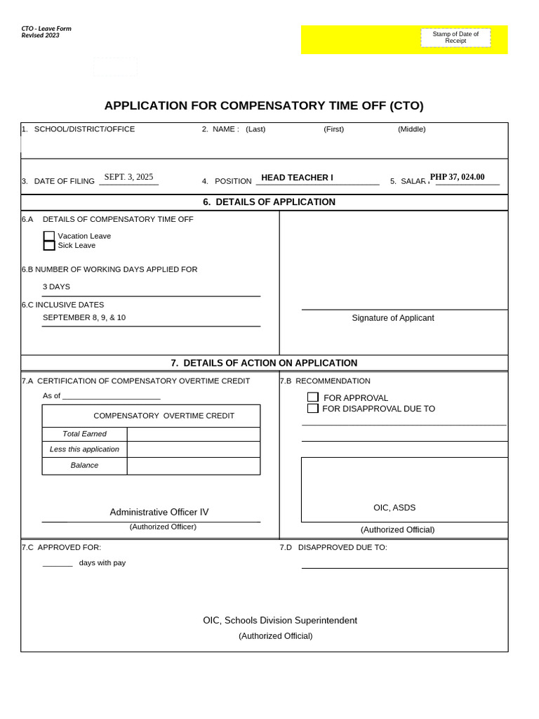 CTO Leave Application Form | PDF | Sick Leave