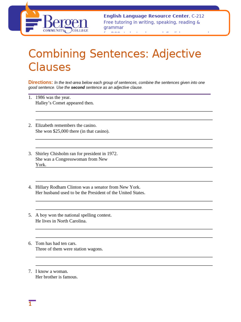 Worksheet Adjective Clause | PDF