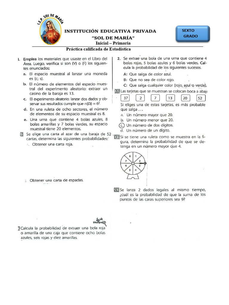Práctica de Estadística Sexto Grado | PDF