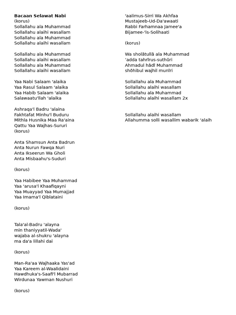 Bacaan Selawat Nabi Lyrics | PDF