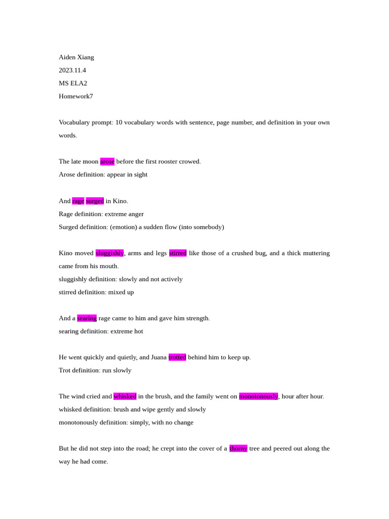 MS ELA Aiden Xiang Homework7 | PDF