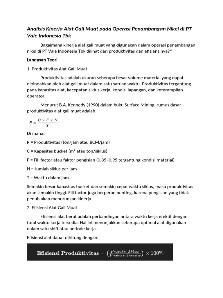 Kinerja Alat Gali Muat di Penambangan Nikel | PDF