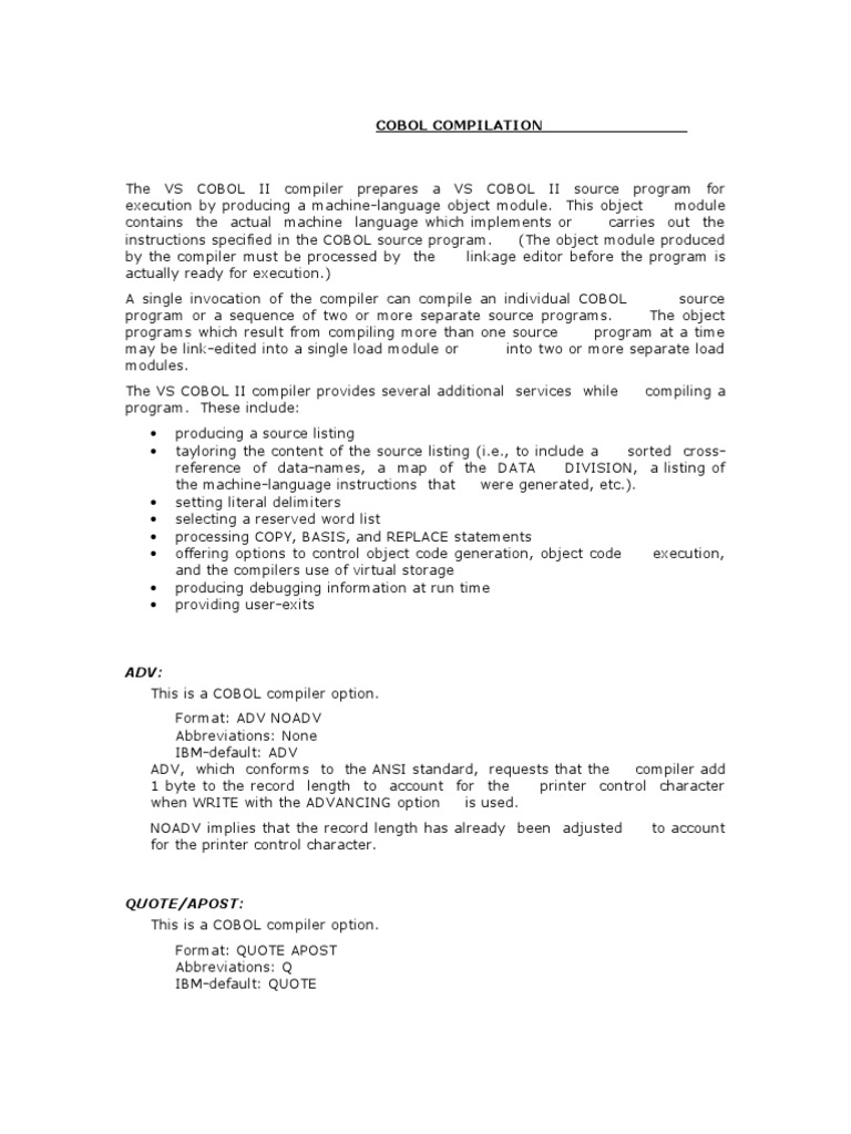 COBOL-Compiler Options and Compile JCL | PDF | Library (Computing ...