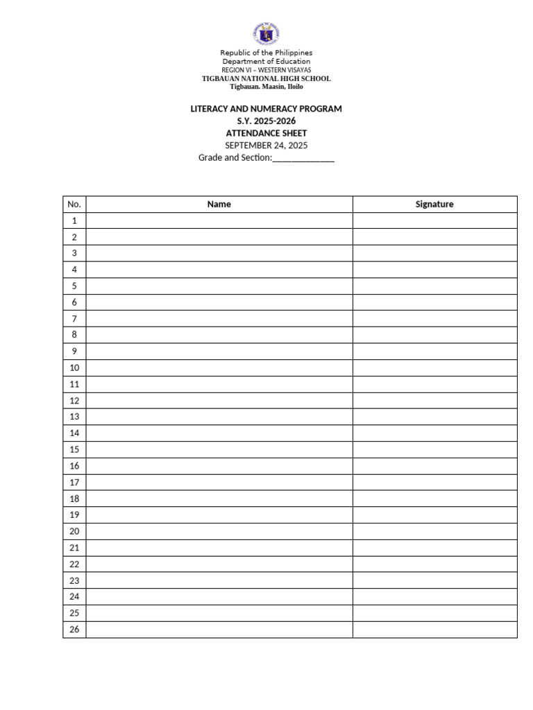 Attendance Sheet Format | PDF