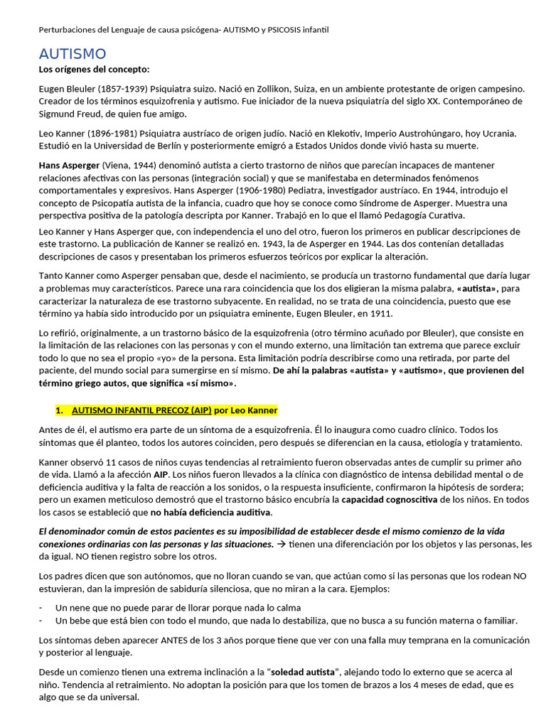 Autismo Infantil: Orígenes y Características | PDF | Autismo | Psicosis