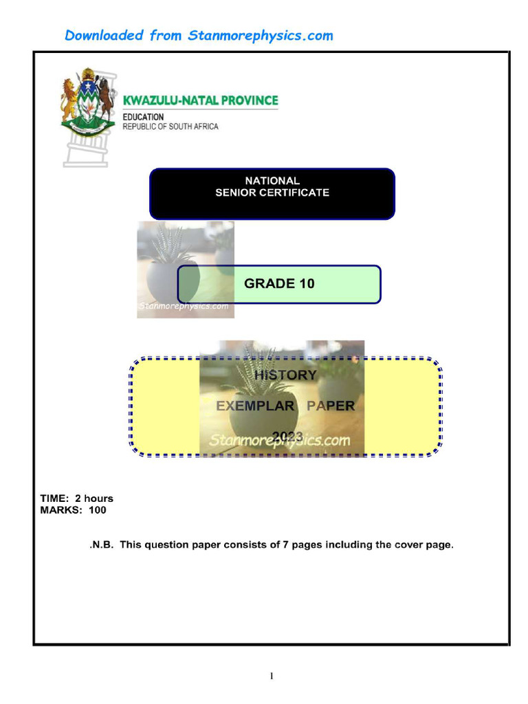 History Grade 10 EXEMPLAR 2023 QP and Memo | PDF
