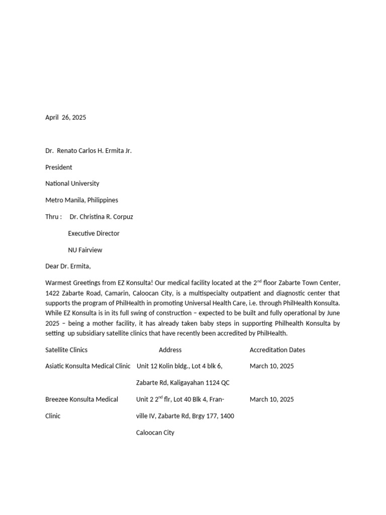 Letter To NU Dr. Ermita Jr. April 26 | PDF | Health Economics | Health ...