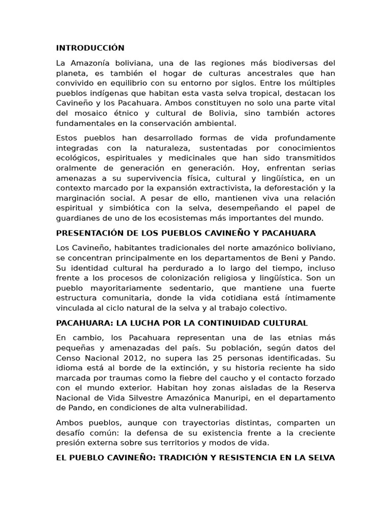 Pueblos Cavineño y Pacahuara en Bolivia | PDF | Selva amazónica ...