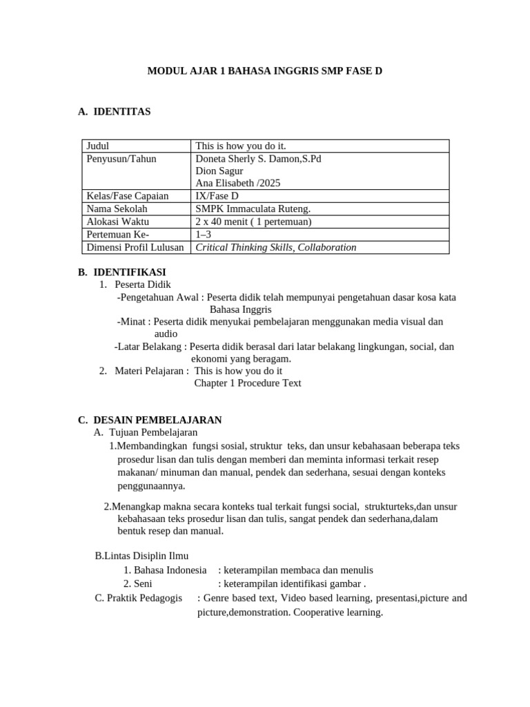 Modul Ajar Fase D Procedure PM | PDF