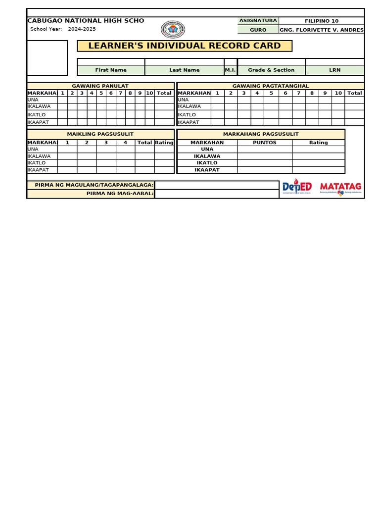 Learner's Individual Record Card 2024 | PDF