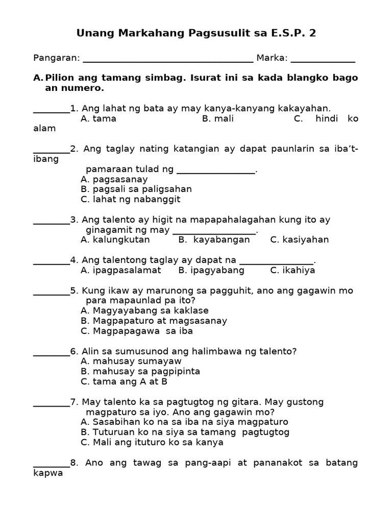 A.p, Quarterly Test | PDF