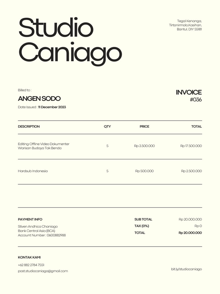 Invoice Studio Caniago No 036 | PDF