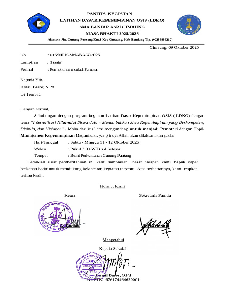 LDKO OSIS SMA Banjar Asri 2025/2026 | PDF