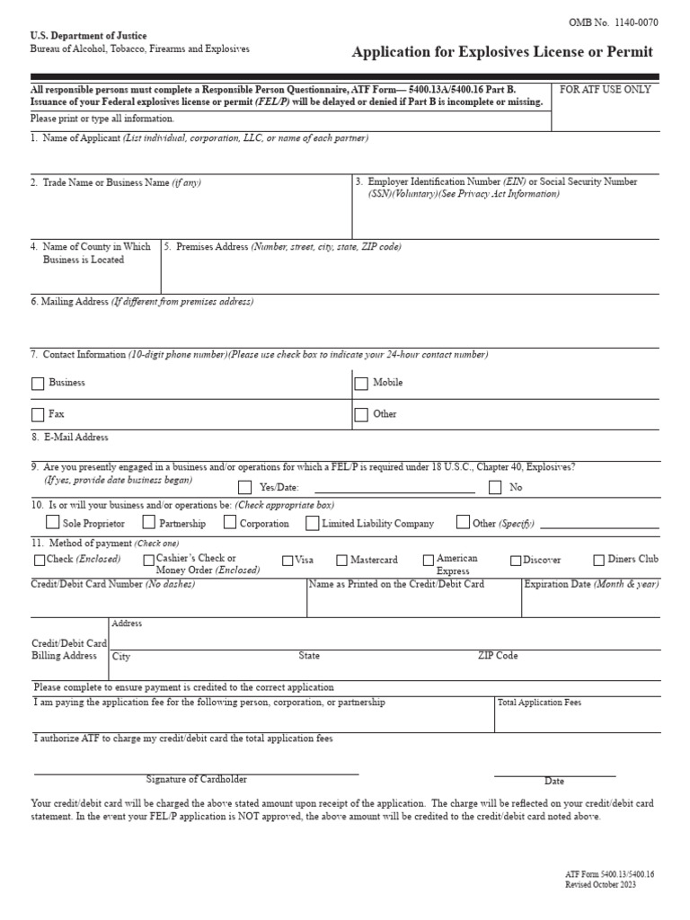 ATF Application For Explosives License or Permit | PDF | Credit Card | Title 18 Of The United ...