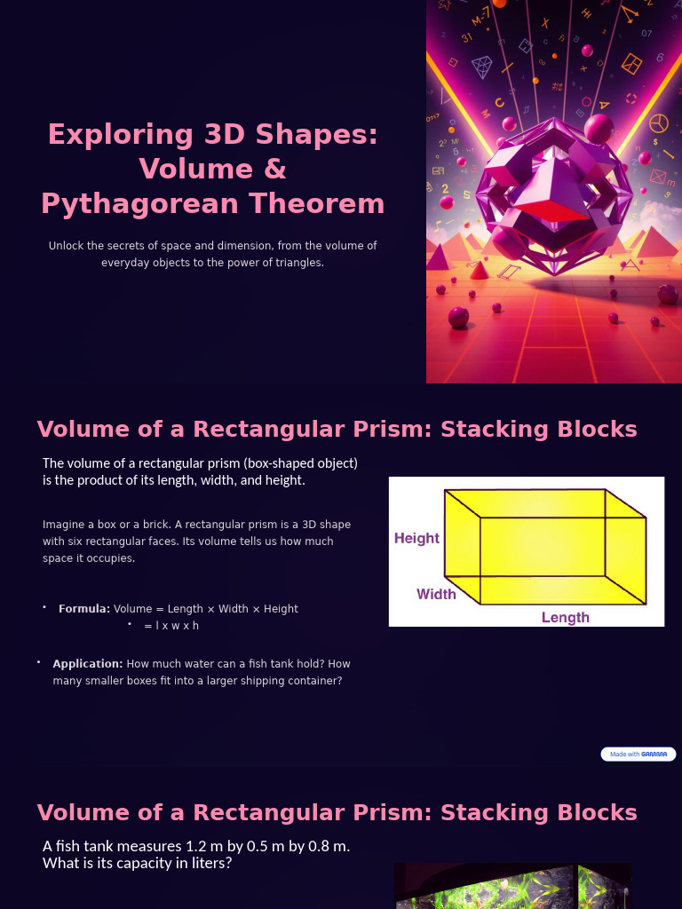 Exploring 3D Shapes Volume and Pythagorean Theorem | PDF | Volume | Area
