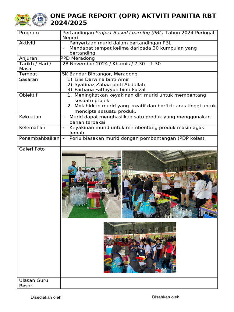 Opr Selaras SKTB 2025 Pertandingan PBL | PDF