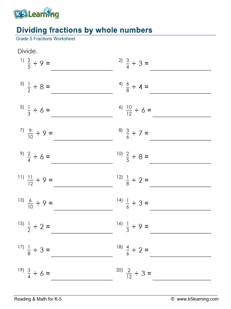 Grade 5 Divide Fractions by Whole Numbers A | PDF | Division ...