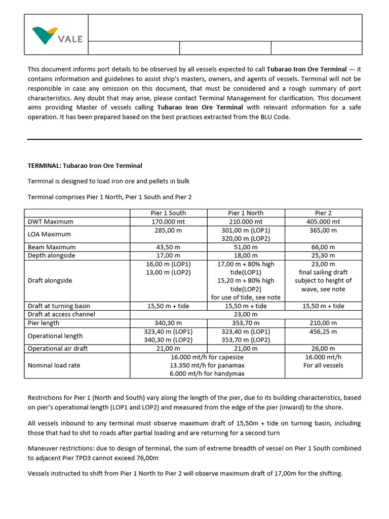 Tubarao Iron Ore Terminal Guidelines | PDF | Shipping | Ships