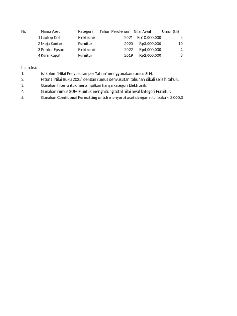 Tes Excel Bagian Aset | PDF