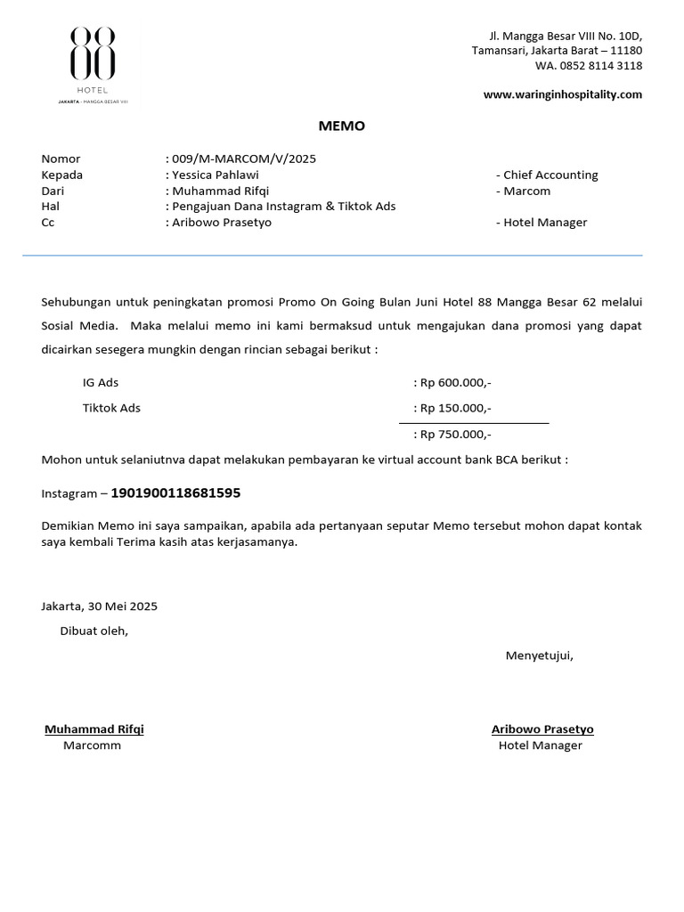 005 - 88MB62 - Memo Tiktok & IG Ads - JUN 2025 | PDF