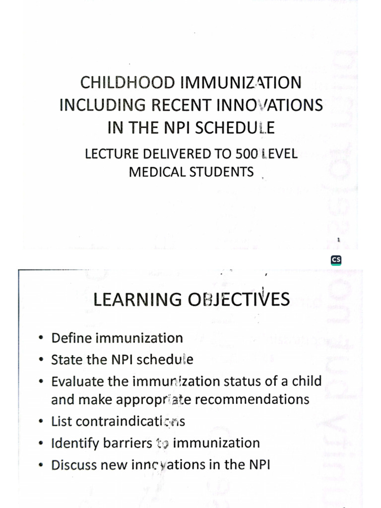 Childhood Immunization - Prof. Sadoh | PDF