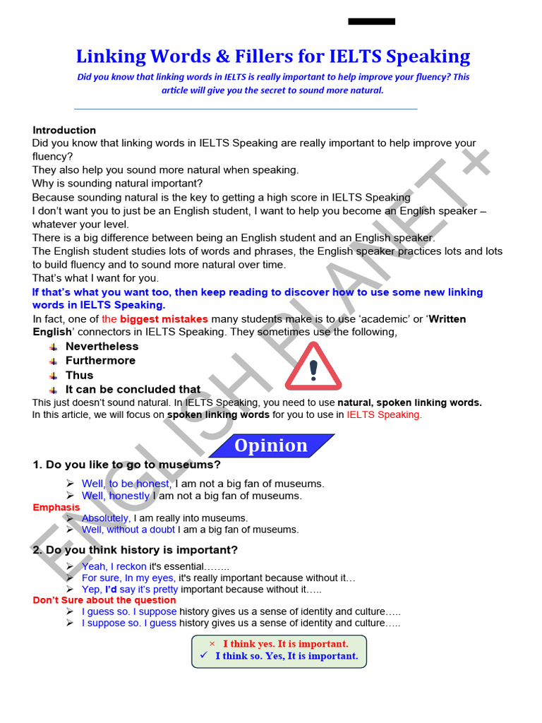Band 9 Linkers and Fillers For IELTS Speaking (Protected) | PDF ...