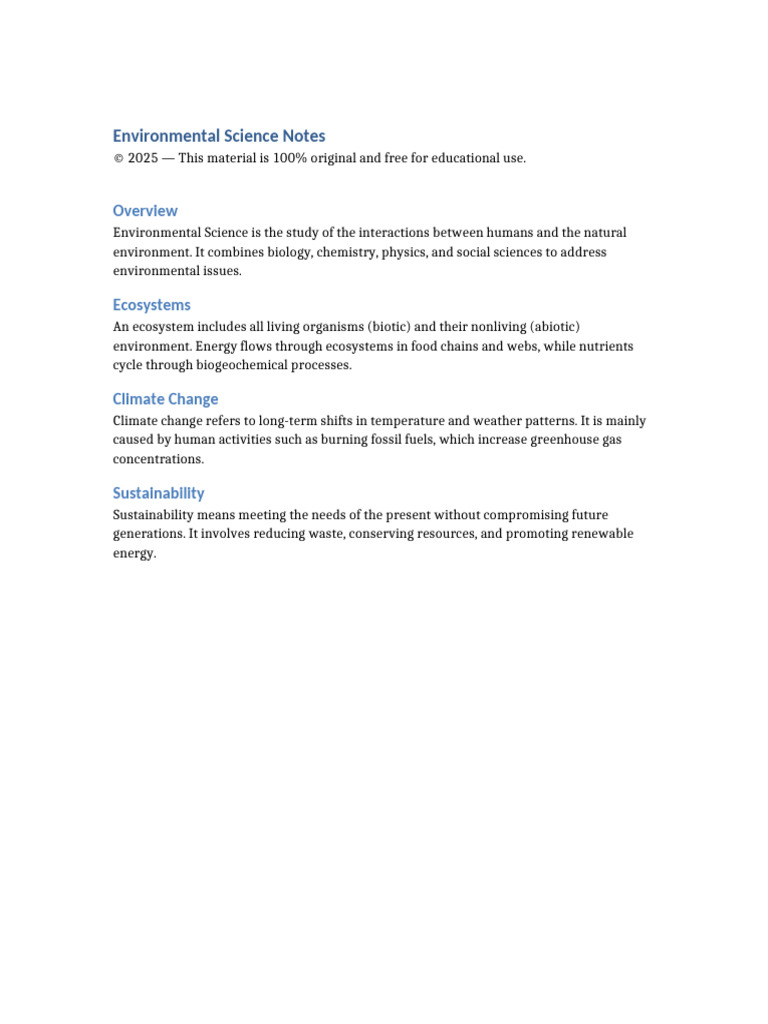 Environmental Science Notes | PDF