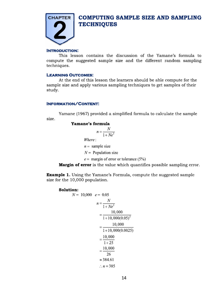 2 Computing Sample Size and Sampling Techniques | PDF