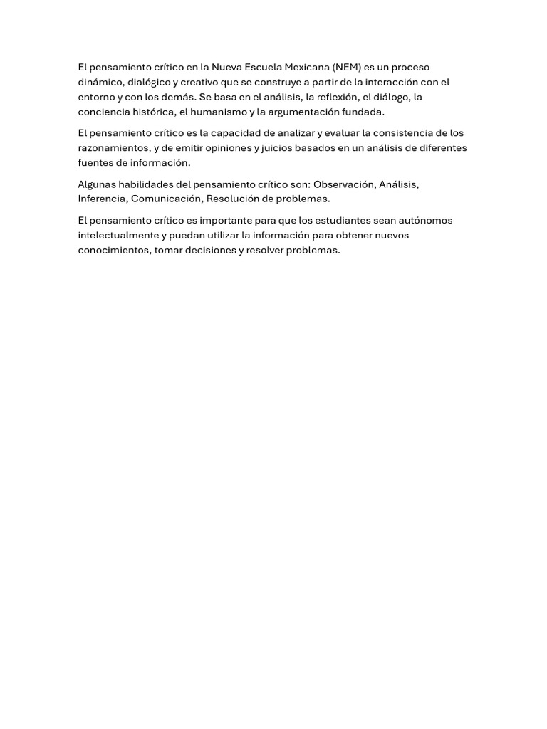 Pensamiento Crítico en la Nueva Escuela Mexicana | PDF