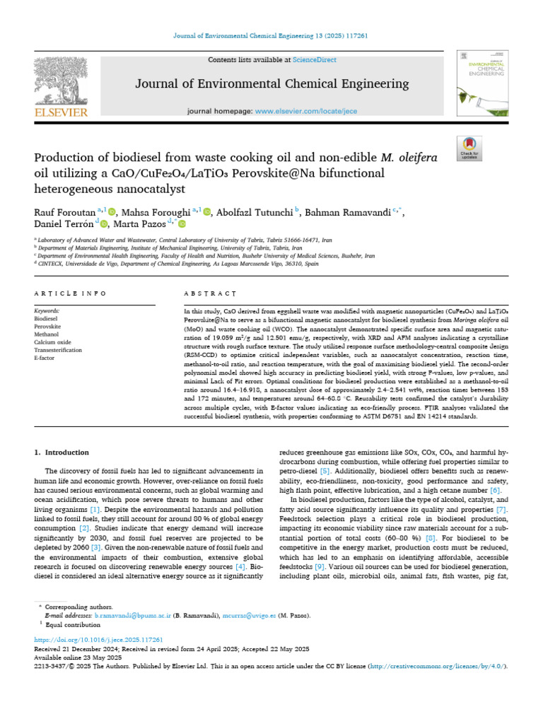 Production of Biodiesel From Waste Cooking Oil and Non-Edible M ...