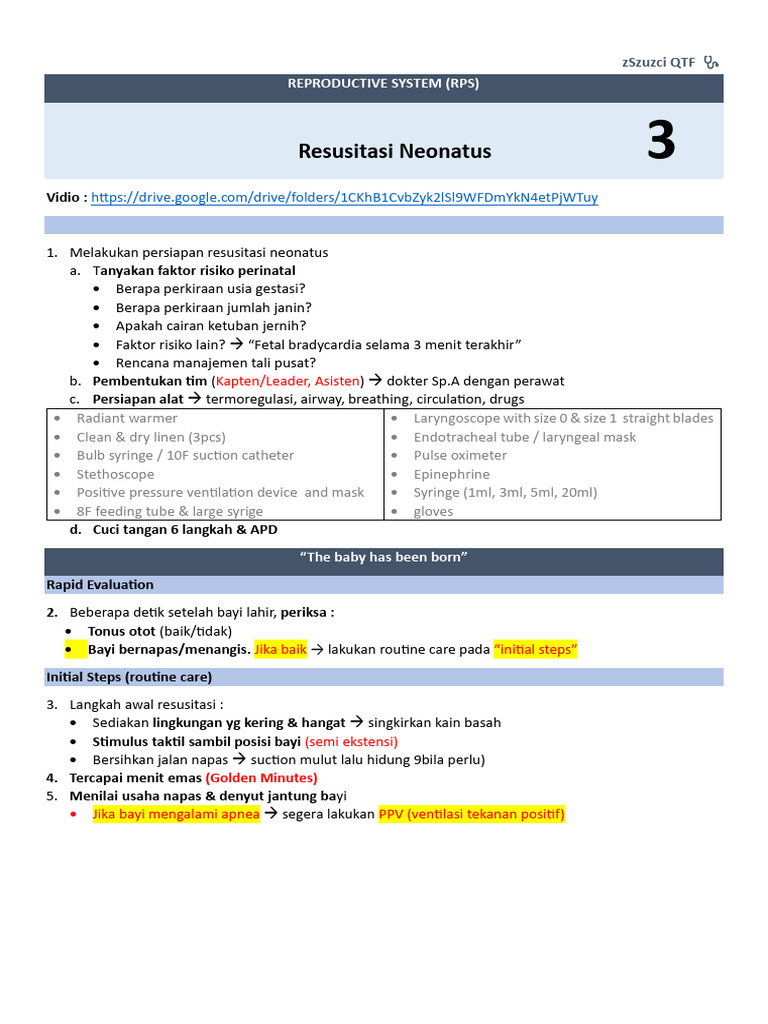 3 RPS Resusitasi Neonatus (Suci QTF) | PDF