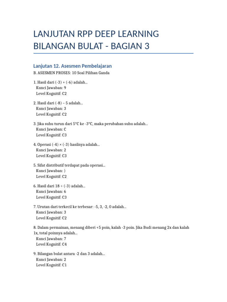 Soal Asesmen Bilangan Bulat Deep Learning | PDF