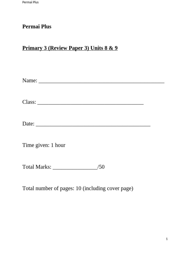 Primary 3 Review Paper 3 Pdf