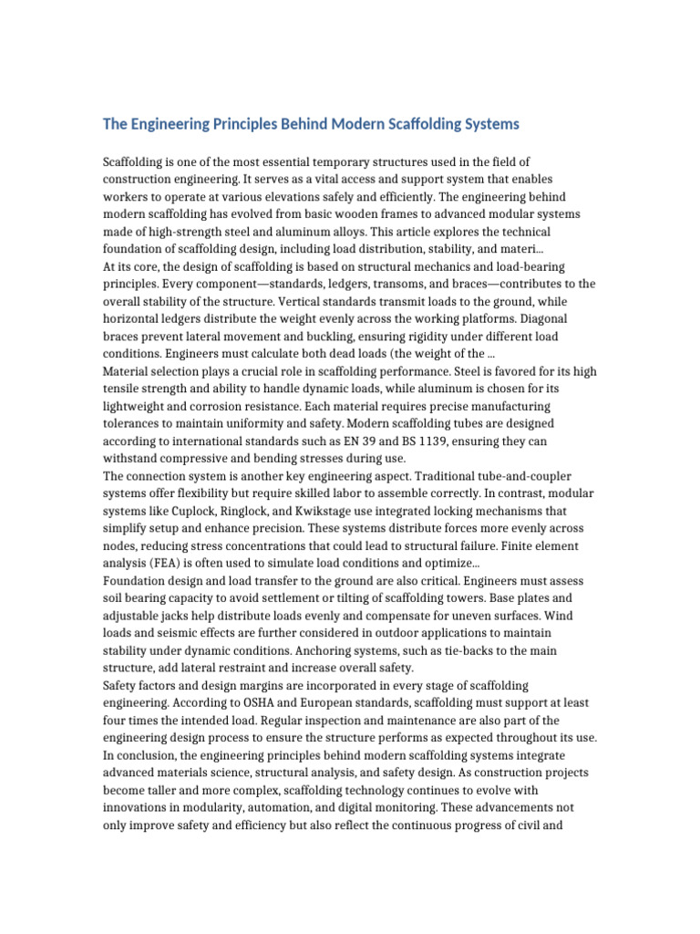 Engineering Modern Scaffolding Systems | PDF | Scaffolding | Stress ...