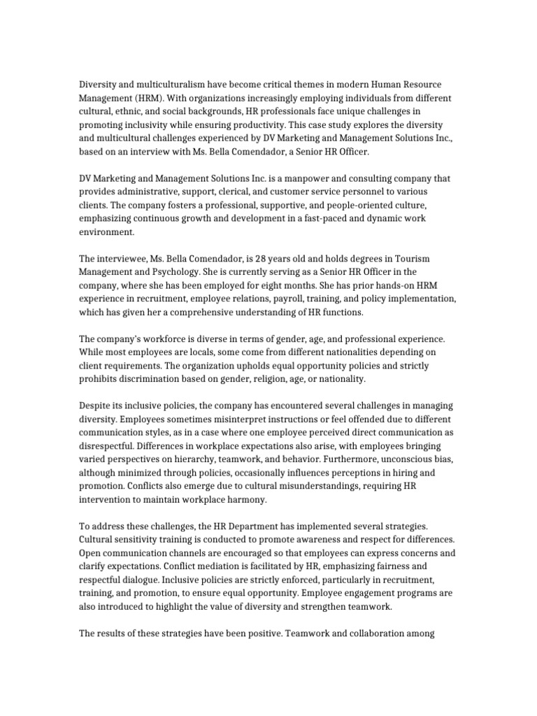 Case Study Diversity HRM | PDF | Human Resources | Human Resource Management