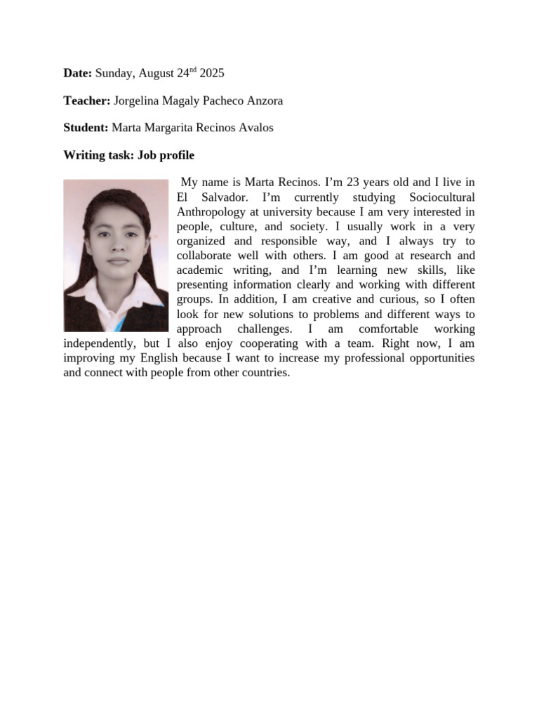 Writing Task. Job Profile | PDF