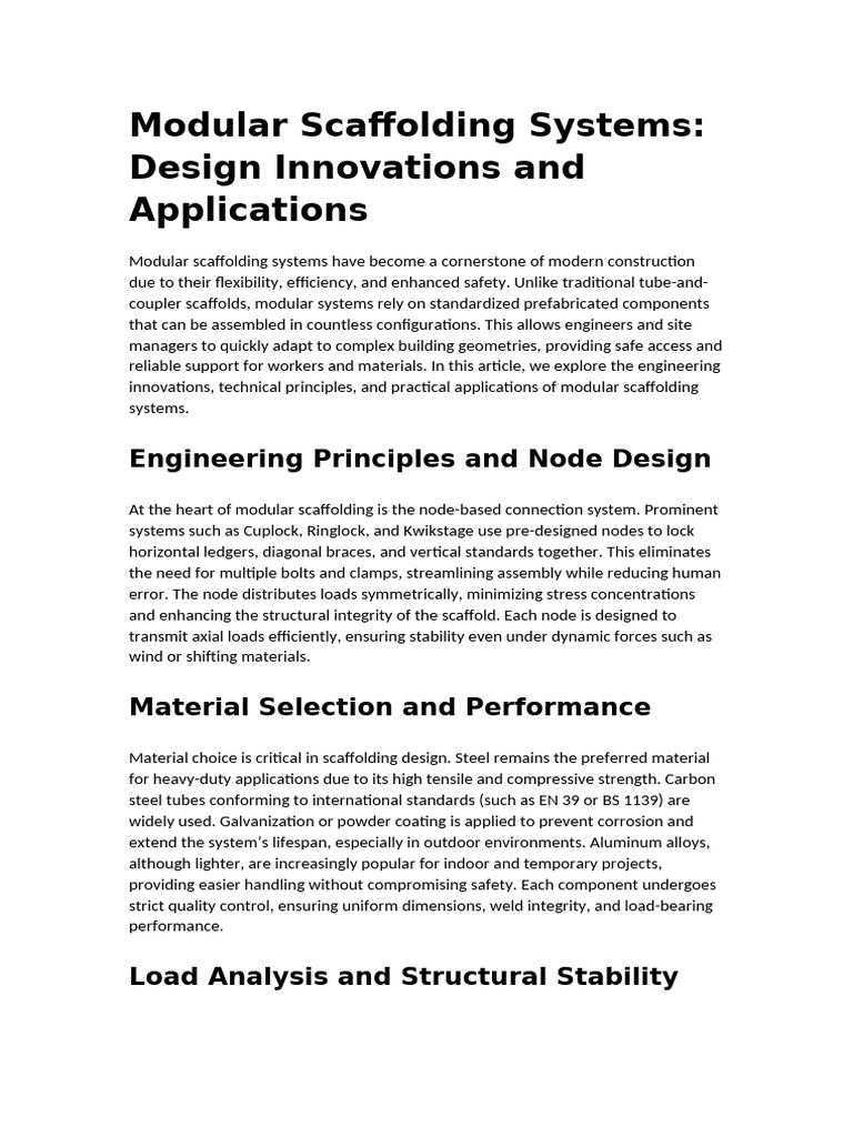 Modular Scaffolding: Innovations & Uses | PDF | Scaffolding ...