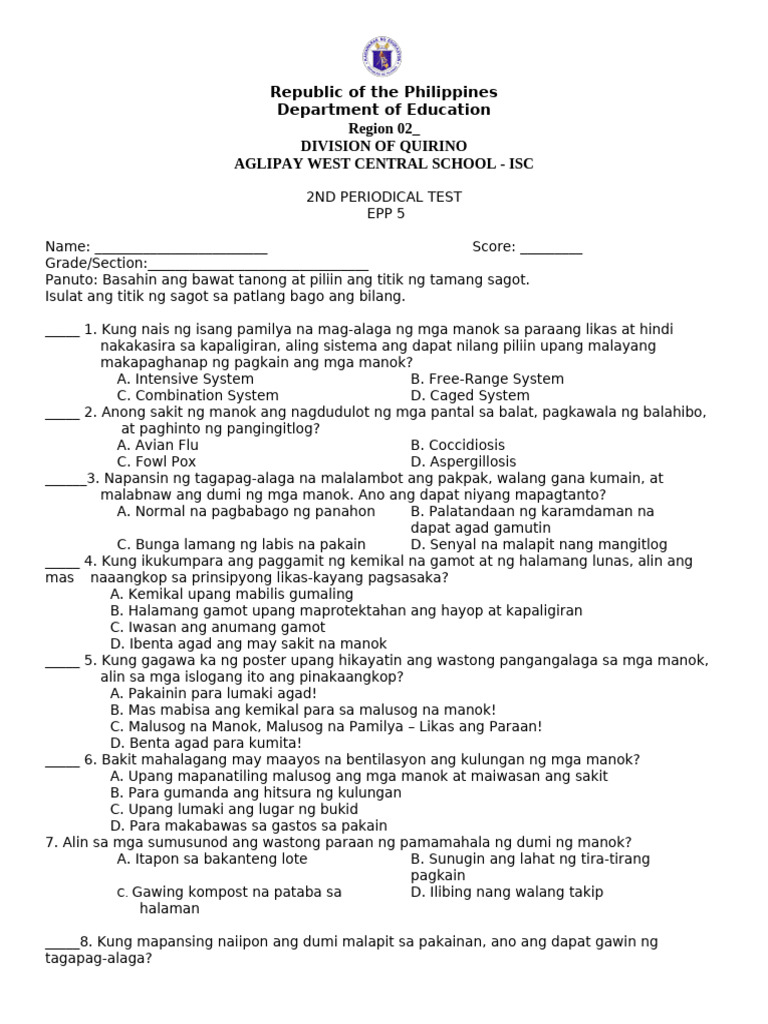 DTC - PT - q2 Epp 5 Matatag With Tos Key | PDF